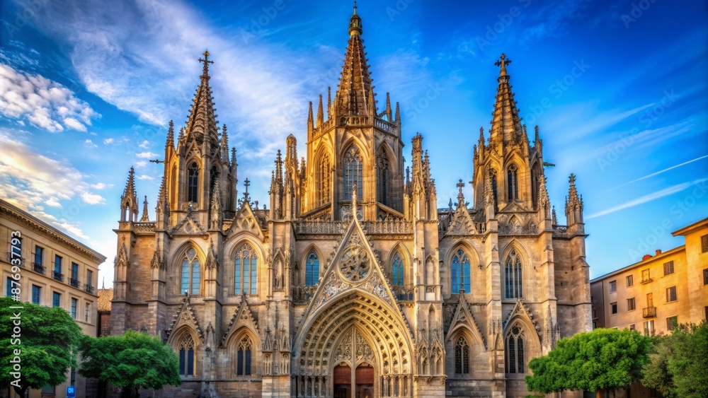 Ilustración de Stock Exquisite limestone exterior of iconic cathedral ...