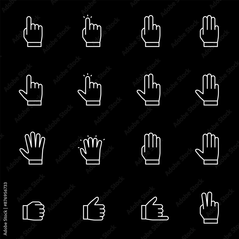 Gestures, white line icons. digital interaction gestures, cursor ...