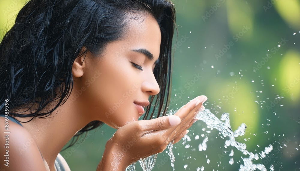 Beautiful Woman washing her Face with Clean Water - Hygiene and ...