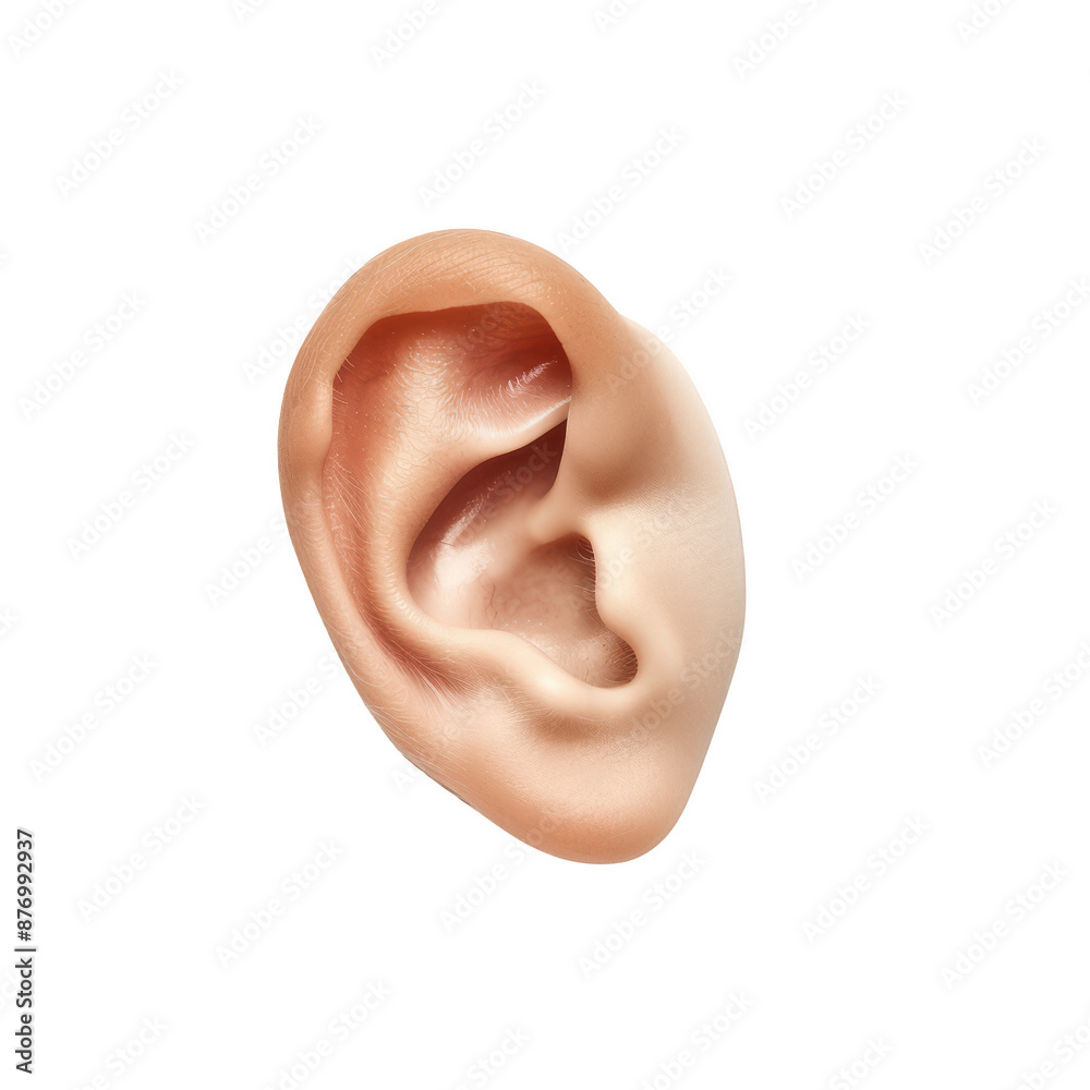 Close-up of a human ear isolated on a white background. Detailed and ...