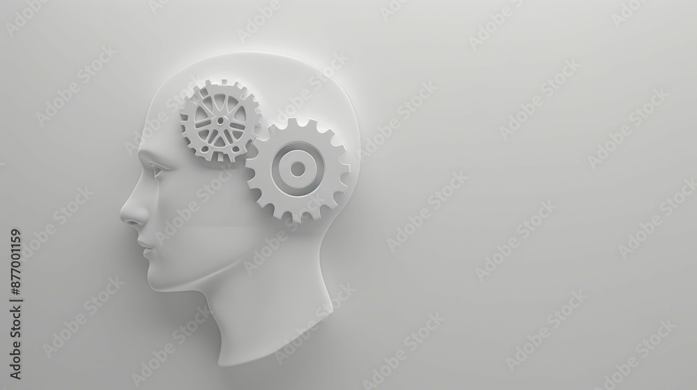 Human head with cogs, innovation concept. White head with cogs ...