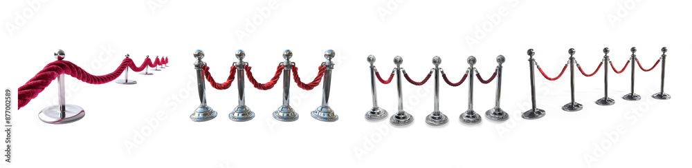 set of Elegant stanchions with red velvet ropes, symbolizing ...