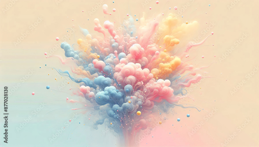 A background showing a soft explosion of faint pink, blue and yellow ...