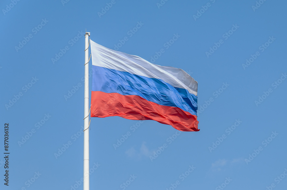 Large flag of the Russian Federation on a flagpole 75 meters high ...