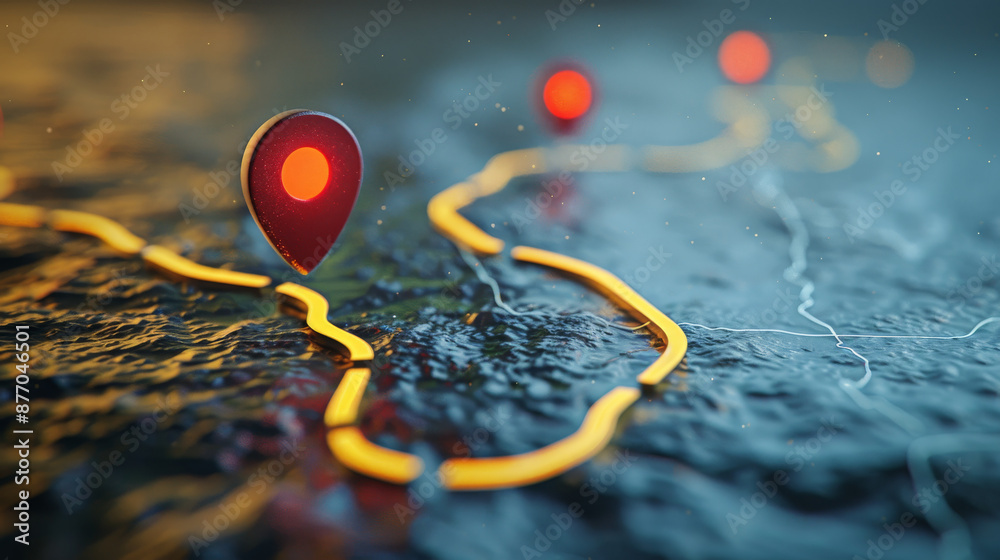 Route between two points with a broken path and a location pin ...