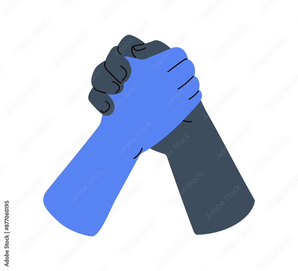 Hand clasped together, greeting. Grabbing gesture for informal hi ...