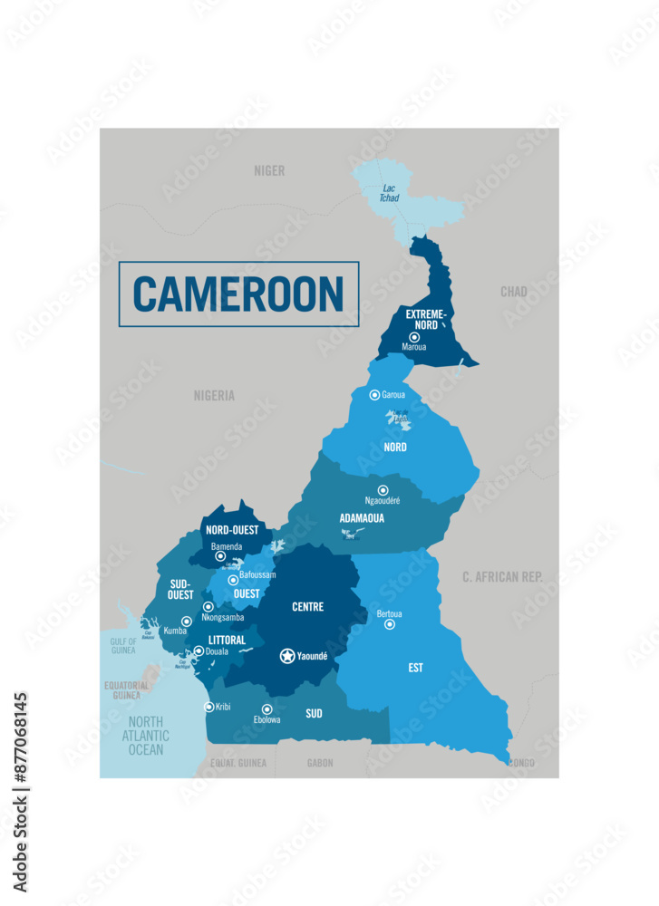 Cameroon country political map. Africa. Detailed vector illustration ...