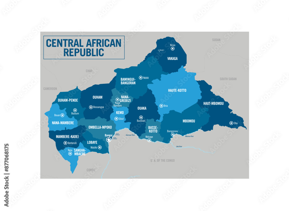 Central African Republic country political map. Africa. Detailed vector ...
