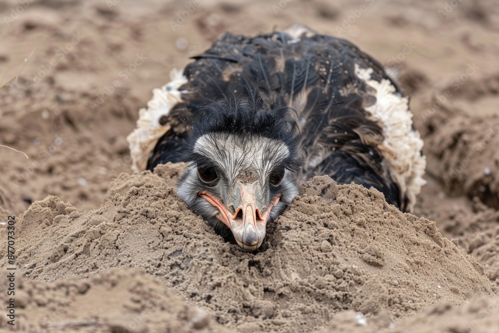 Bury your head in the sand. Vertical view of a female Ostrich with its ...