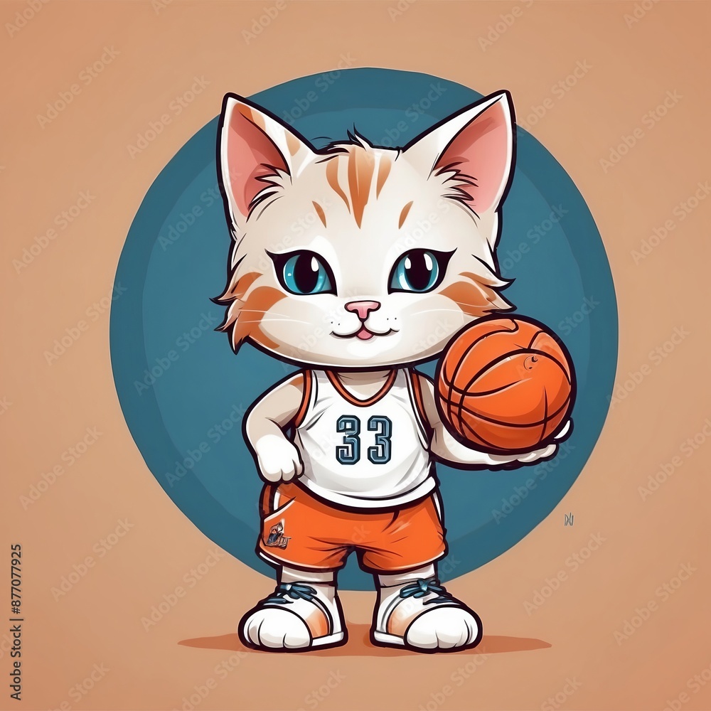Cute baby cat basketball player Vector Logo little animal character ...