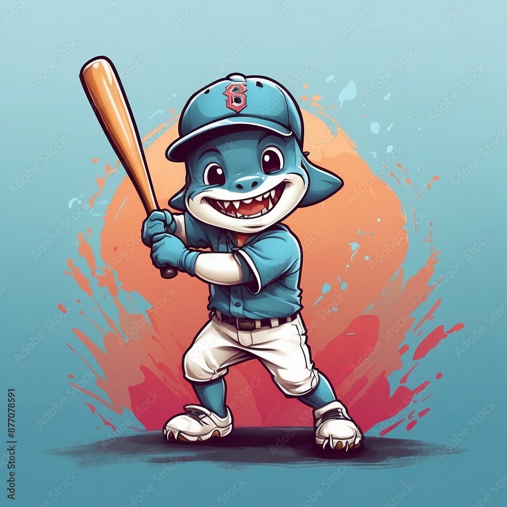 Cute baby shark baseball player Vector Logo little animal character ...