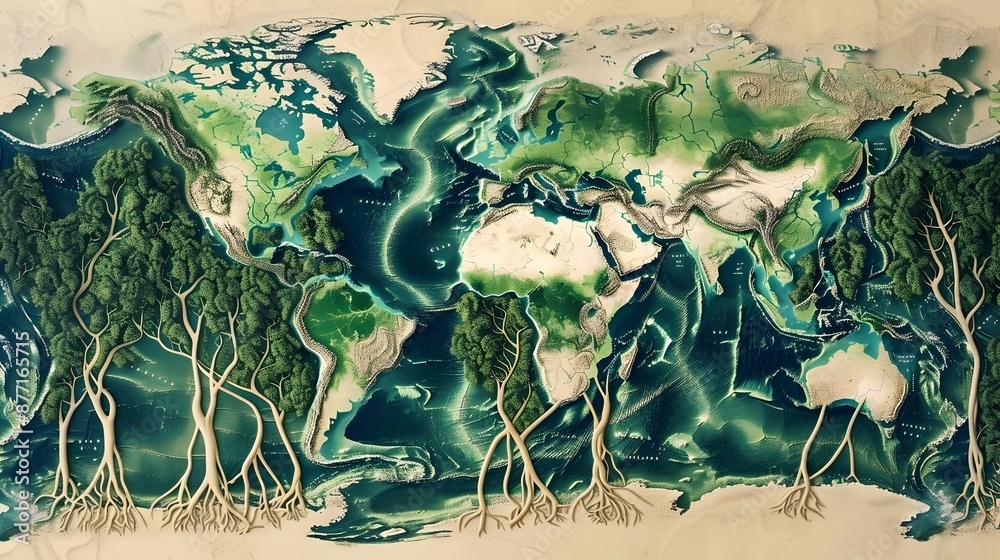 Interconnected World Map Showcasing Natural Connections Across ...