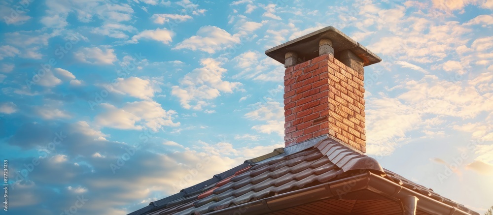 Focus on contemporary chimney on house roof with copy space image Stock ...