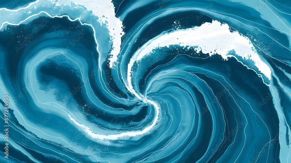 A blue swirl topographic contour ocean, watercolor sea waves ...