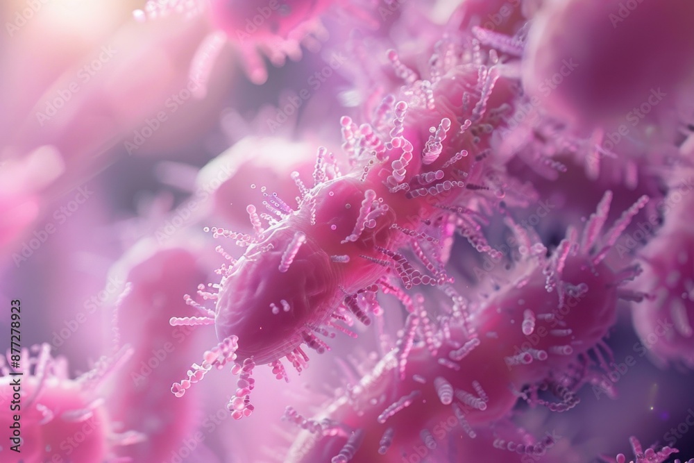 3d rendering of bacteria spreading through a microscopic organism ...