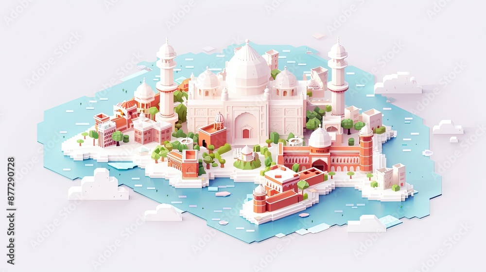 3D Low Poly Voxel Art Illustration of Famous Indian Landmarks for ...