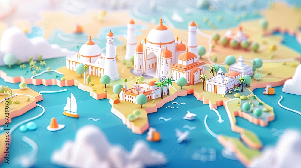 3D Miniature Cartoon Map of India with Famous Landmarks for Indian ...