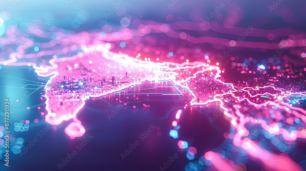 Glowing Neon Outline of India Map on Indian Independence Day ...