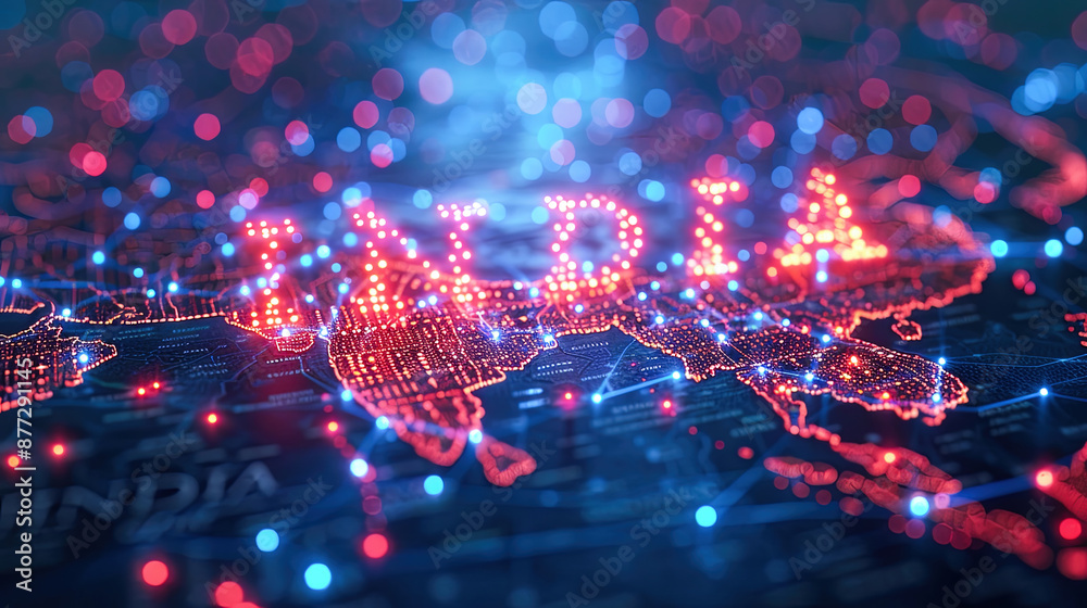 Illuminated India Map on World Map with Glowing Connections for Indian ...