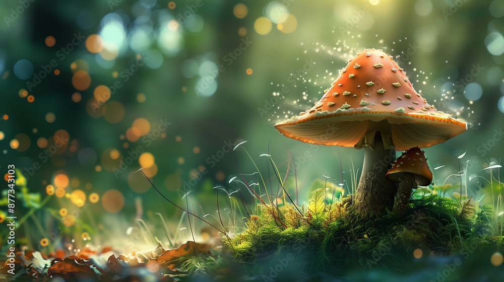 An unusual mushroom with a brown cap and white spots is visible in a ...