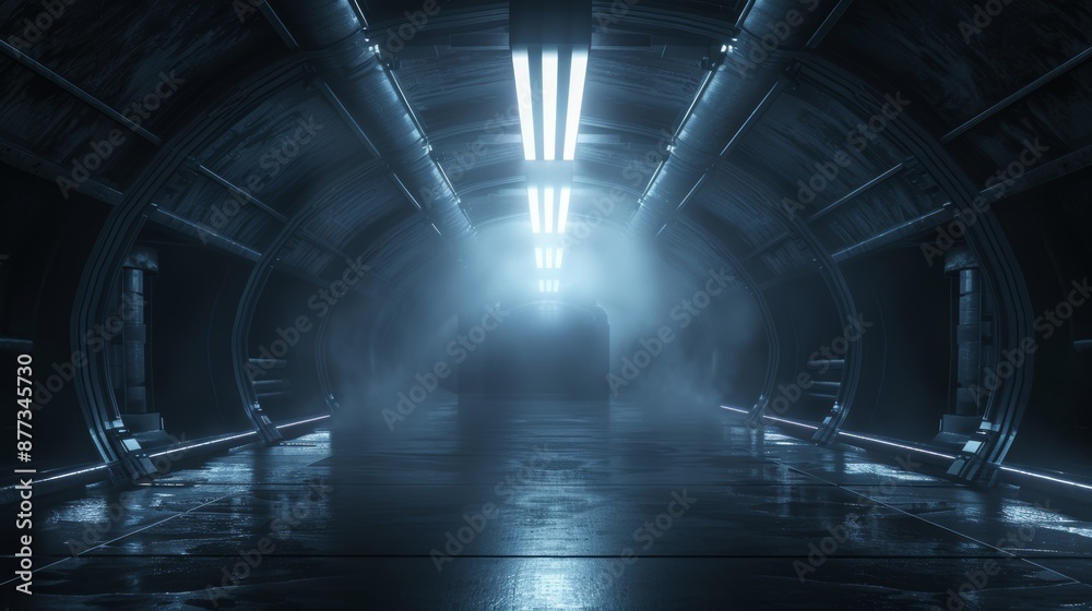 Space ship or station interior corridor, dark and moody. 3D rendering ...