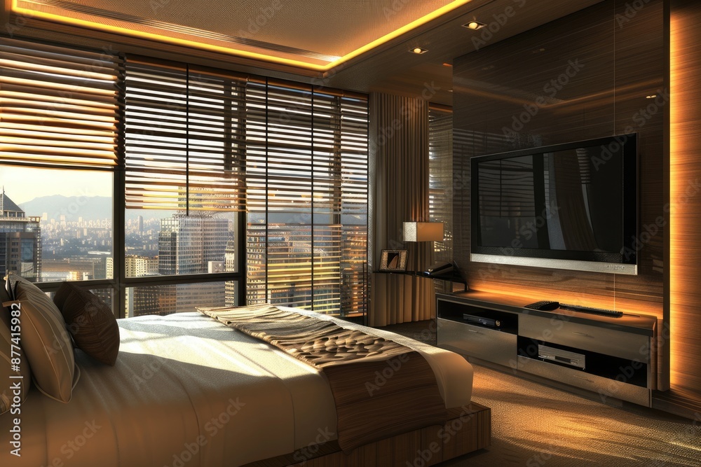 Hotel Television. Interior Architecture with LED TV in Modern Hotel ...