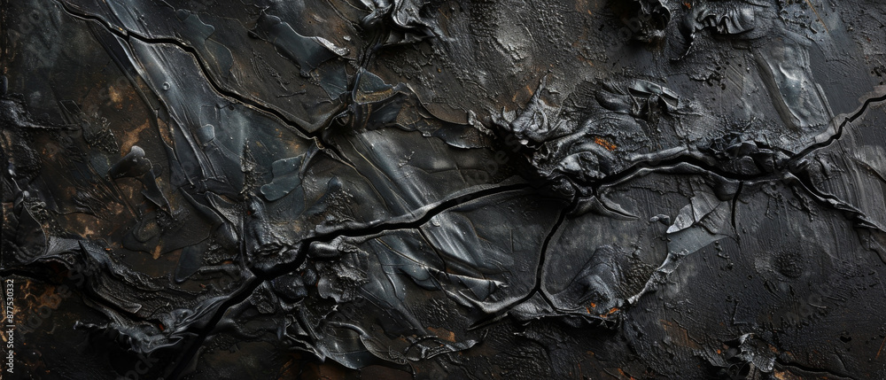 Detailed image of cracked, dark volcanic rock textures forming ...