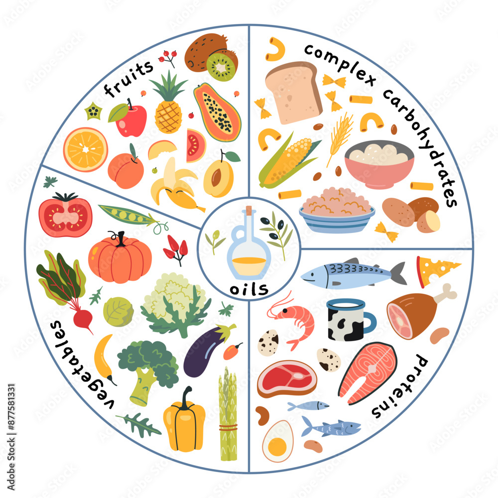 Vector de Stock Healthy plate concept. Infographics with the required ...