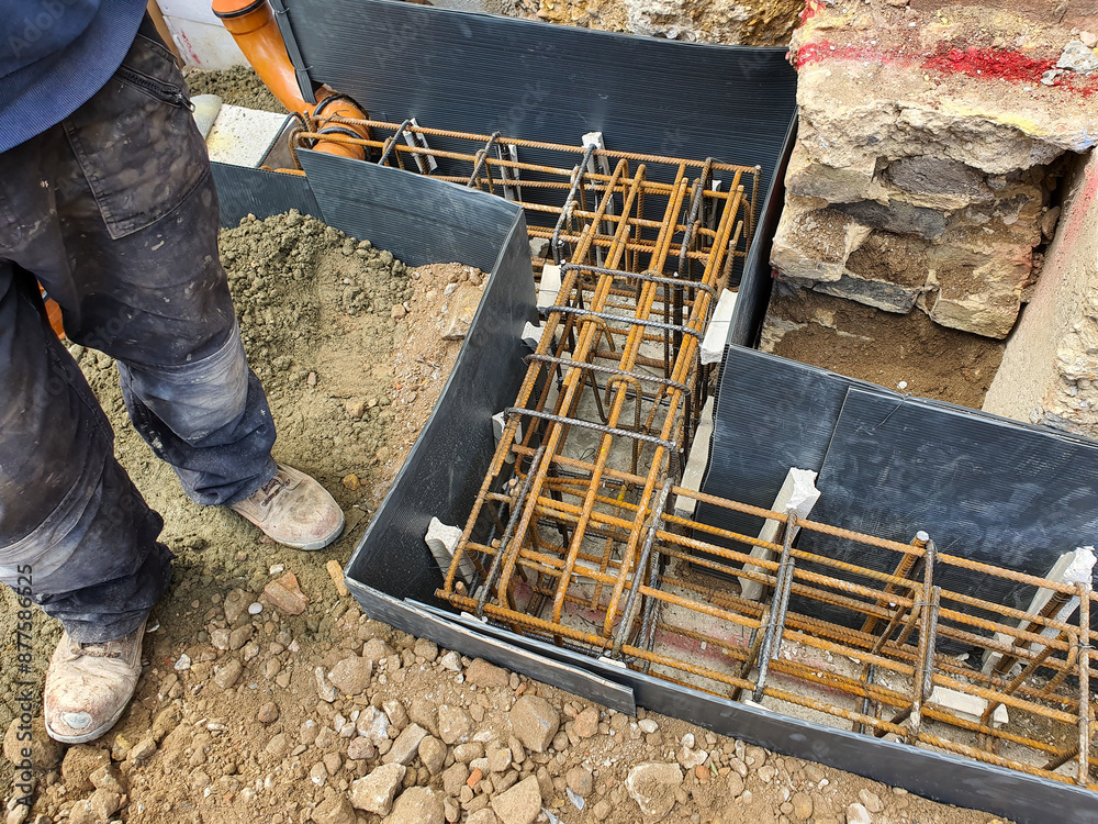 Foundations construction detail for a building project. Stock Photo ...