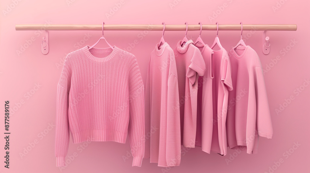 Generative AI. Pink on hangers, pink background, pink rack, pink color ...