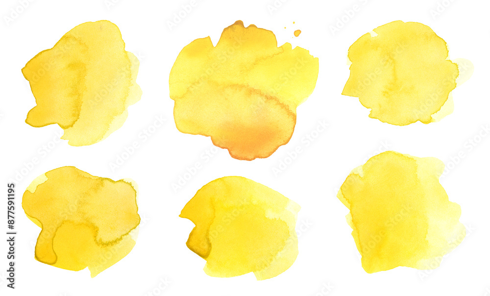 PNG Ink watercolor hand drawn drop blot. Wet yellow color paper texture ...