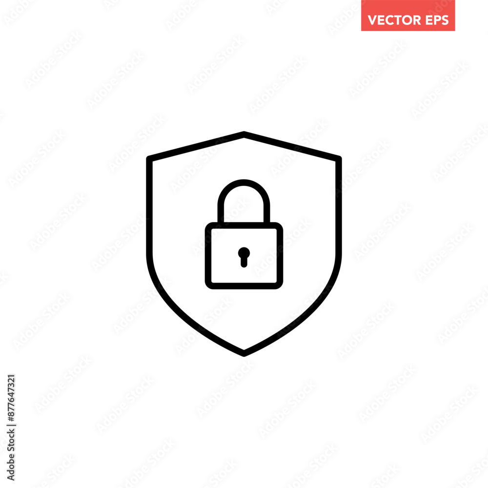 Black single security shield line icon, simple safety protection keys ...
