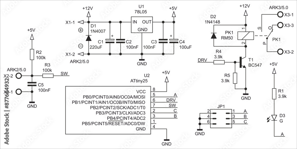 Schematic diagram of electronic device on sheet of paper. Vector ...