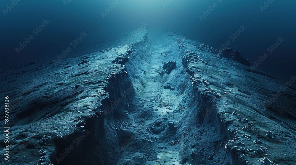 A rare underwater view of the Mariana Trench in the Pacific Ocean, in a ...