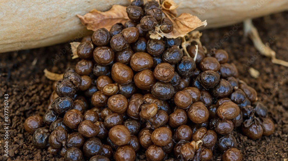 A detailed close-up of fresh animal manure on soil, showcasing its ...