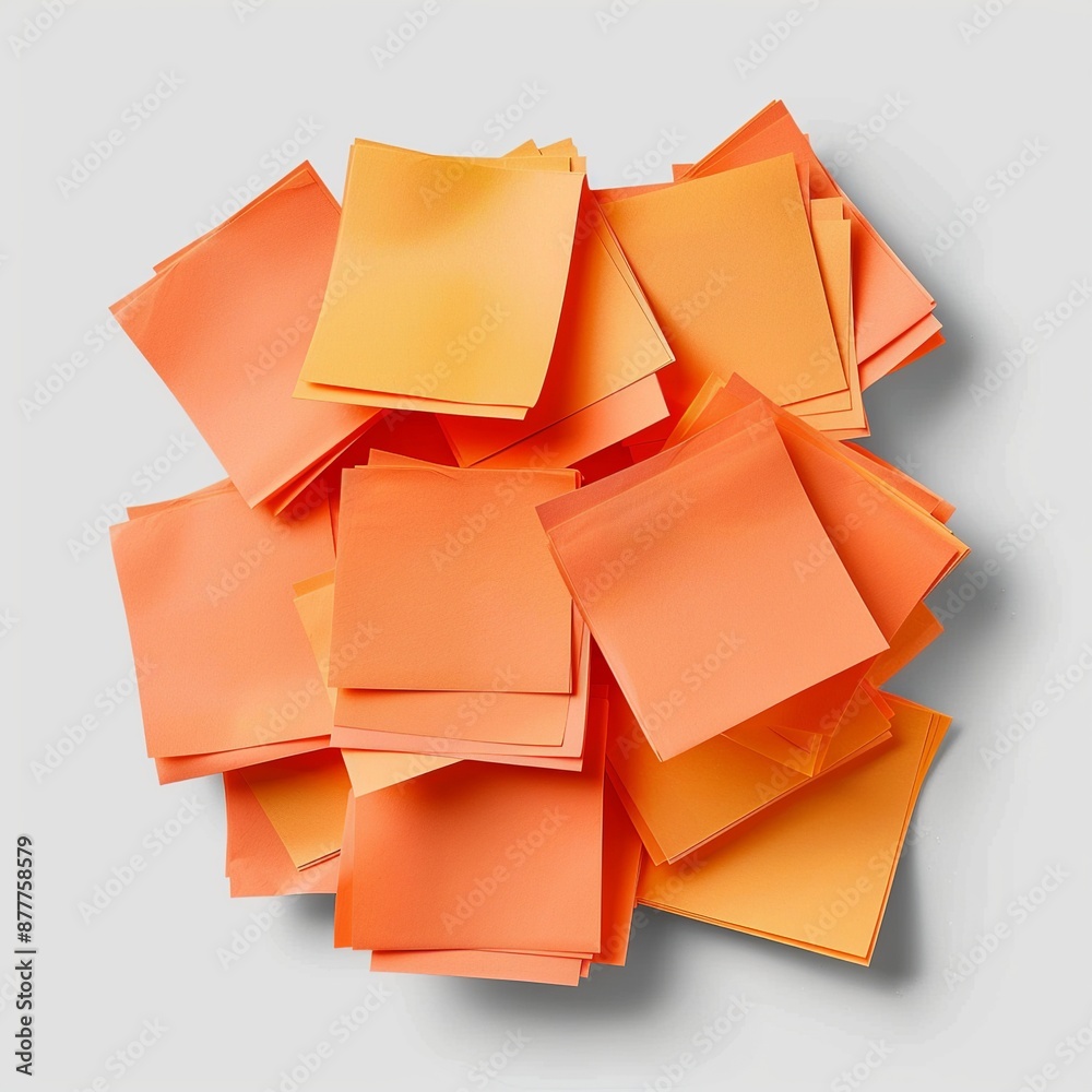 Discover a cluster of orange sticky post-it notes with diverse shades ...