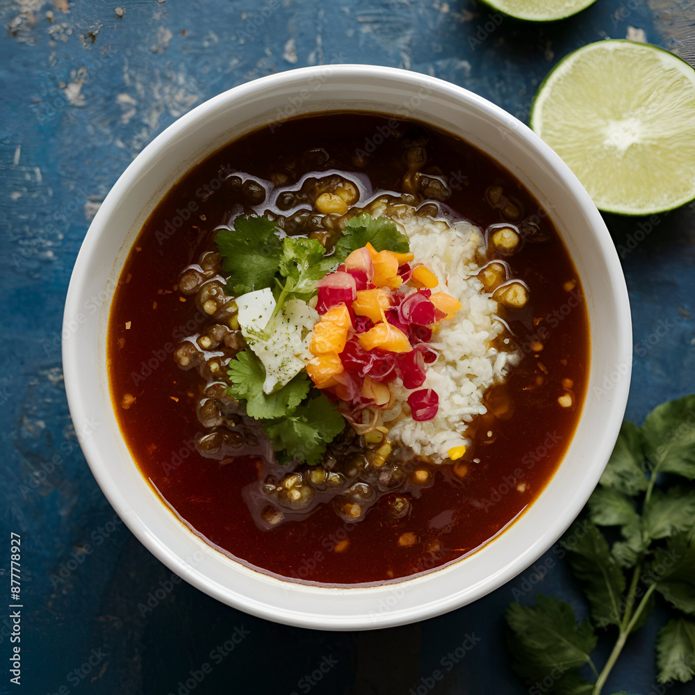 Pozole rojo, sopa mexicana de maíz, comida tradicional en México hecha ...