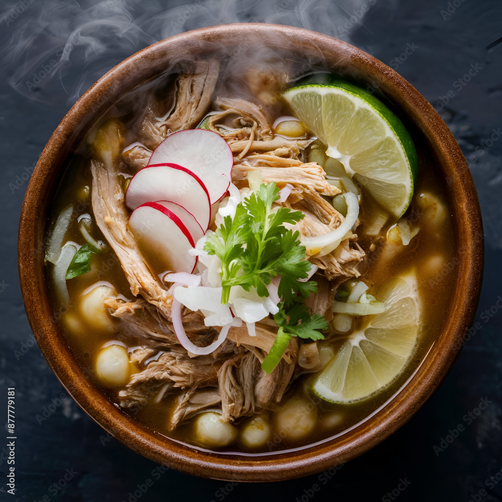 Pozole rojo, sopa mexicana de maíz, comida tradicional en México hecha ...
