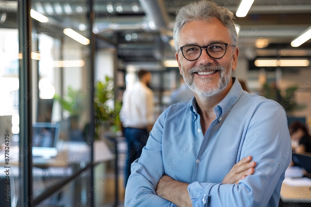 Smiling confident mature businessman leader looking at camera standing ...