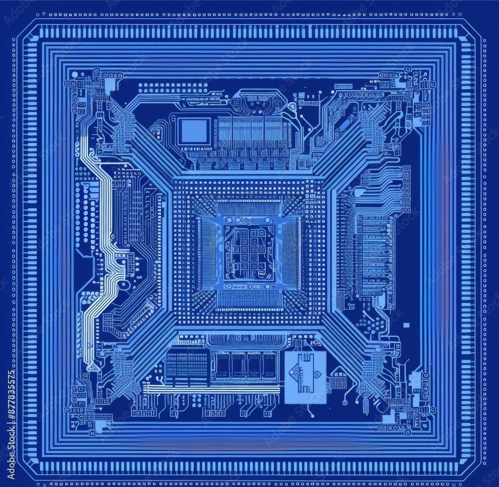 Abstract blue processor CPU circuit, close up view, innovative ...