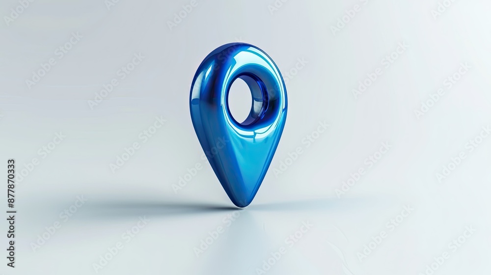 Blue GPS location icon marker, navigation pin and road pointer on white ...