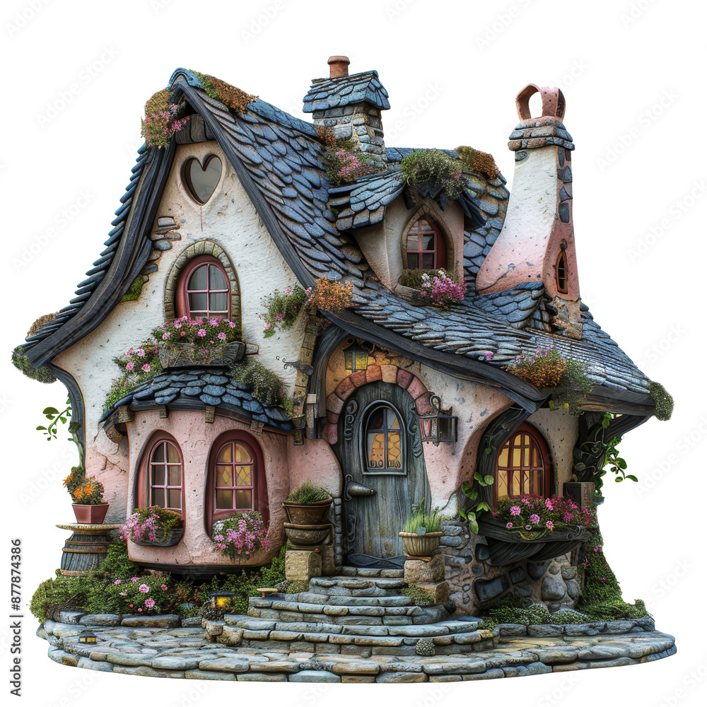 Whimsical fairy tale house with stone walls blue roof and charming ...