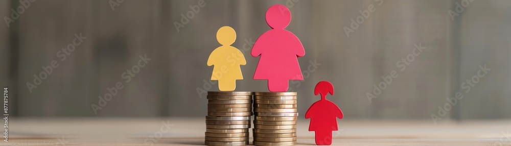 Parents teaching children about budgeting with colorful charts, visual ...