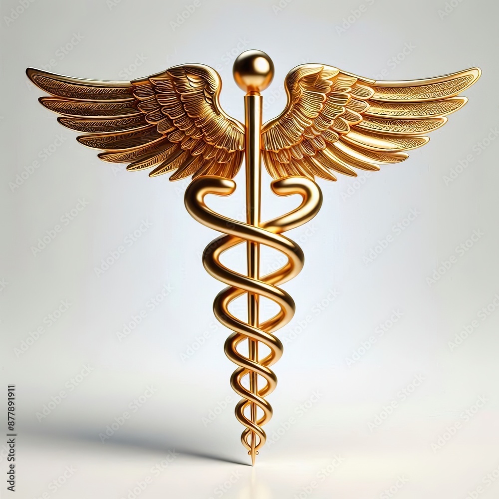 3D Golden Medical Caduceus Symbol Stock Illustration | Adobe Stock