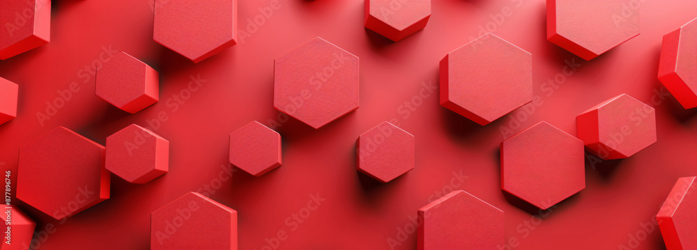 Stock-Foto „Red background with hexagon shape, red color, flat lay ...