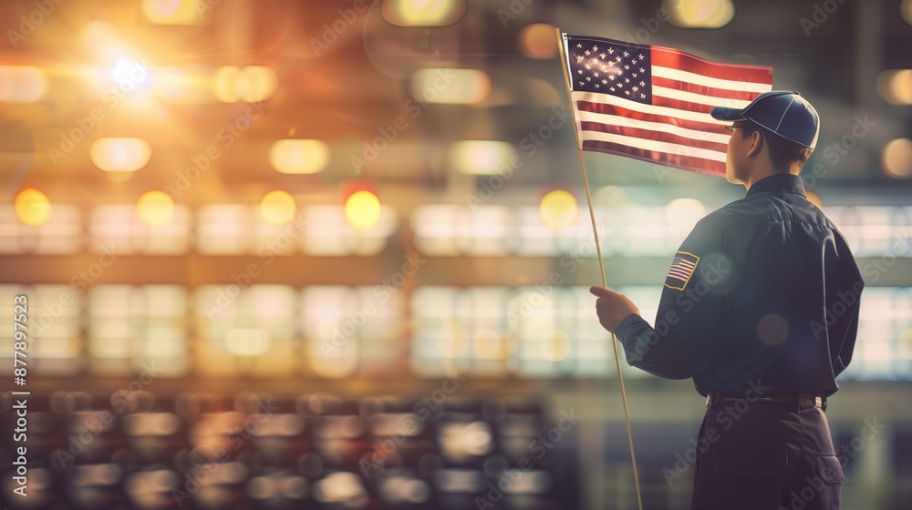 Labor Day salute with a postal carrier holding an American flag ...