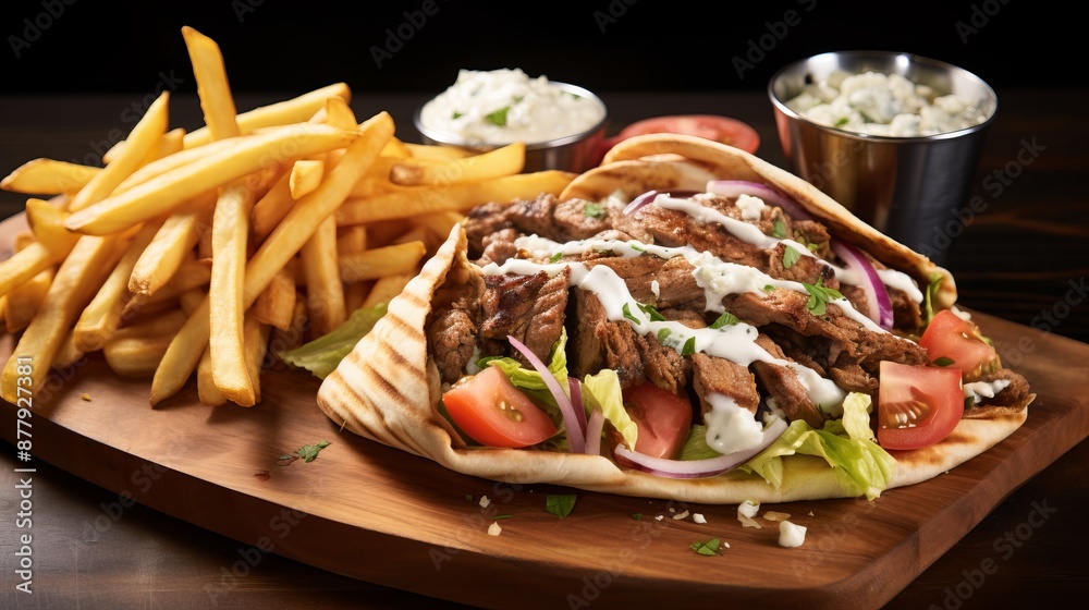 Delicious greek gyros with shaved lamb and crispy french fries ...