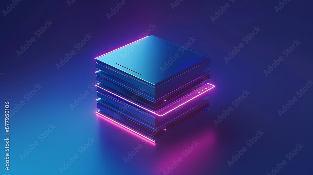 Stylized image of stacked digital storage devices with neon pink and ...