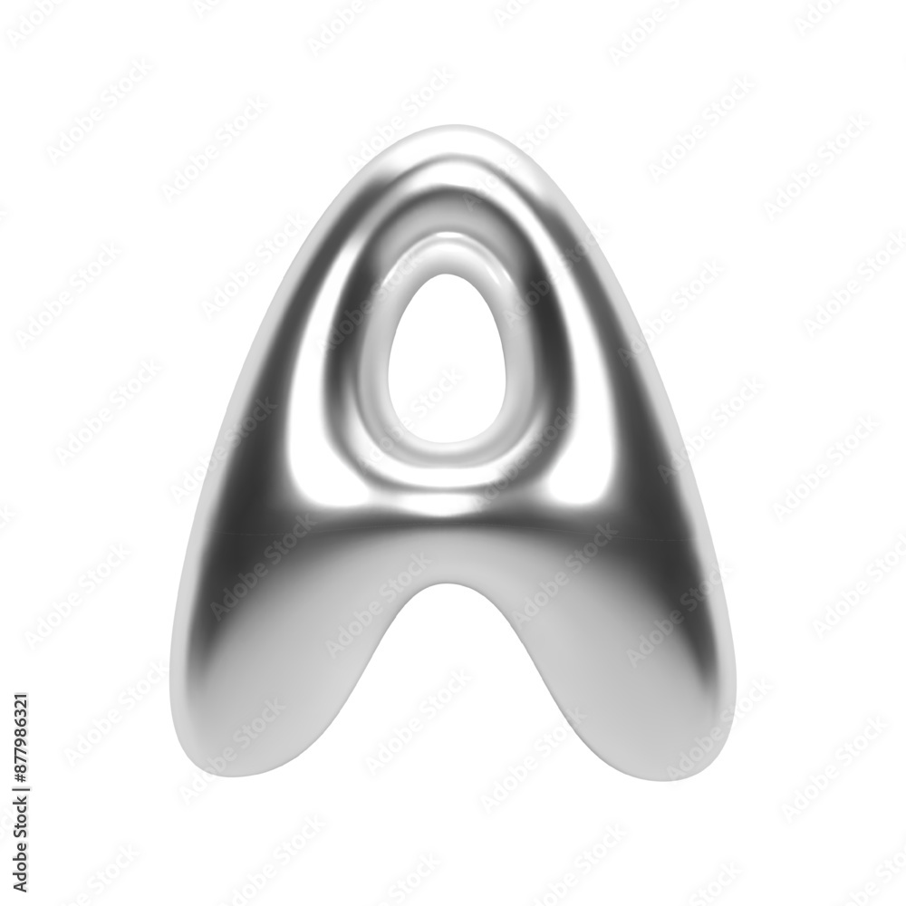 3D chrome bubble letter A in futuristic Y2K style. Inflated liquid ...