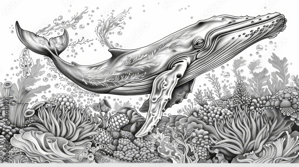 coloring book The majestic humpback whale glides gracefully through the ... coloring book The majestic humpback whale glides gracefully through the ...